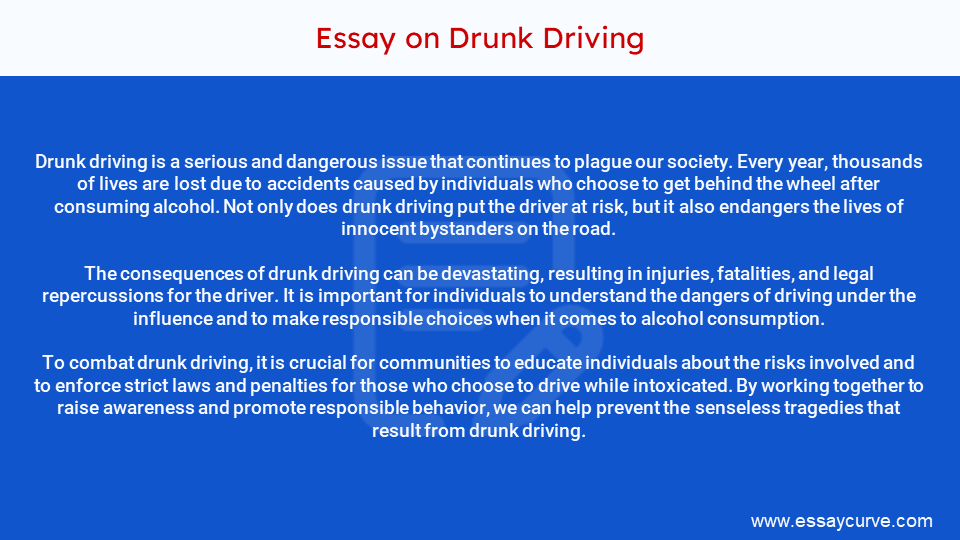 Essay on Drunk Driving - Short Essay & Long Essay upto 1500 Words ...
