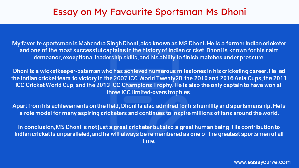 Essay on My Favourite Sportsman Ms Dhoni - Essay Curve