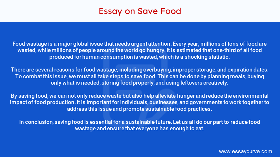 Essay on Save Food - Examples, 10 Lines to 1200 Words - Essay Curve