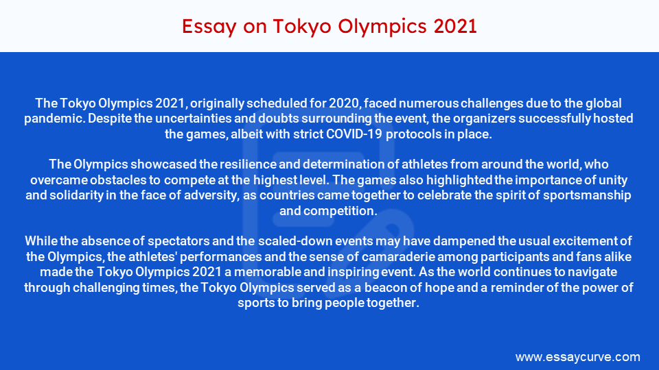 Essay on Tokyo Olympics 2021 - 10 Lines, 100 to 1500 Words - Essay Curve